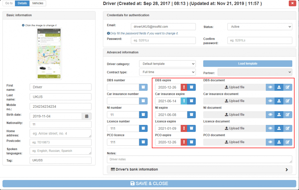 INSOFTDEV | Dispatch System | Drivers and Vehicles Documents