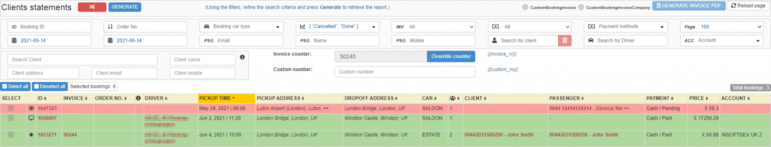 INSOFTDEV | Dispatch System | Clients invoices and statements